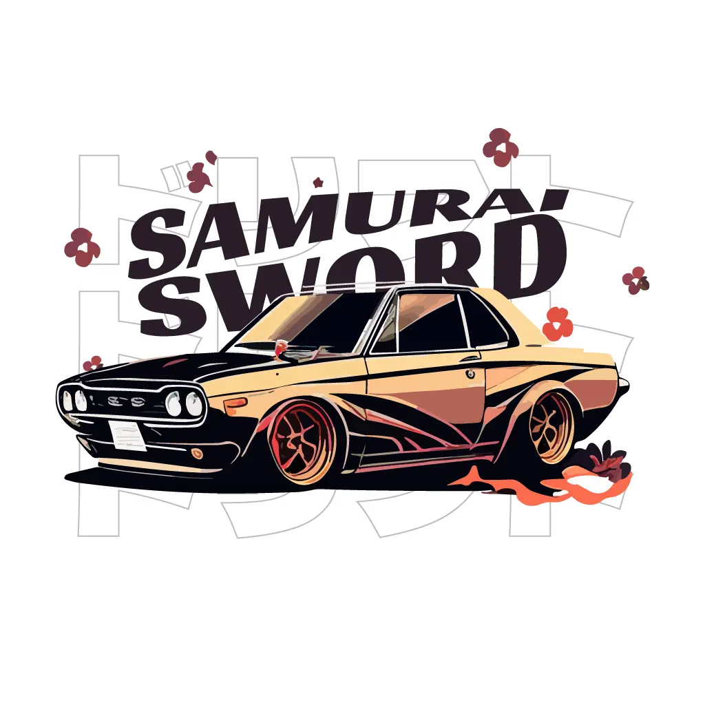 Iconic japanese car with flowers falling around design - Tshirt Designs