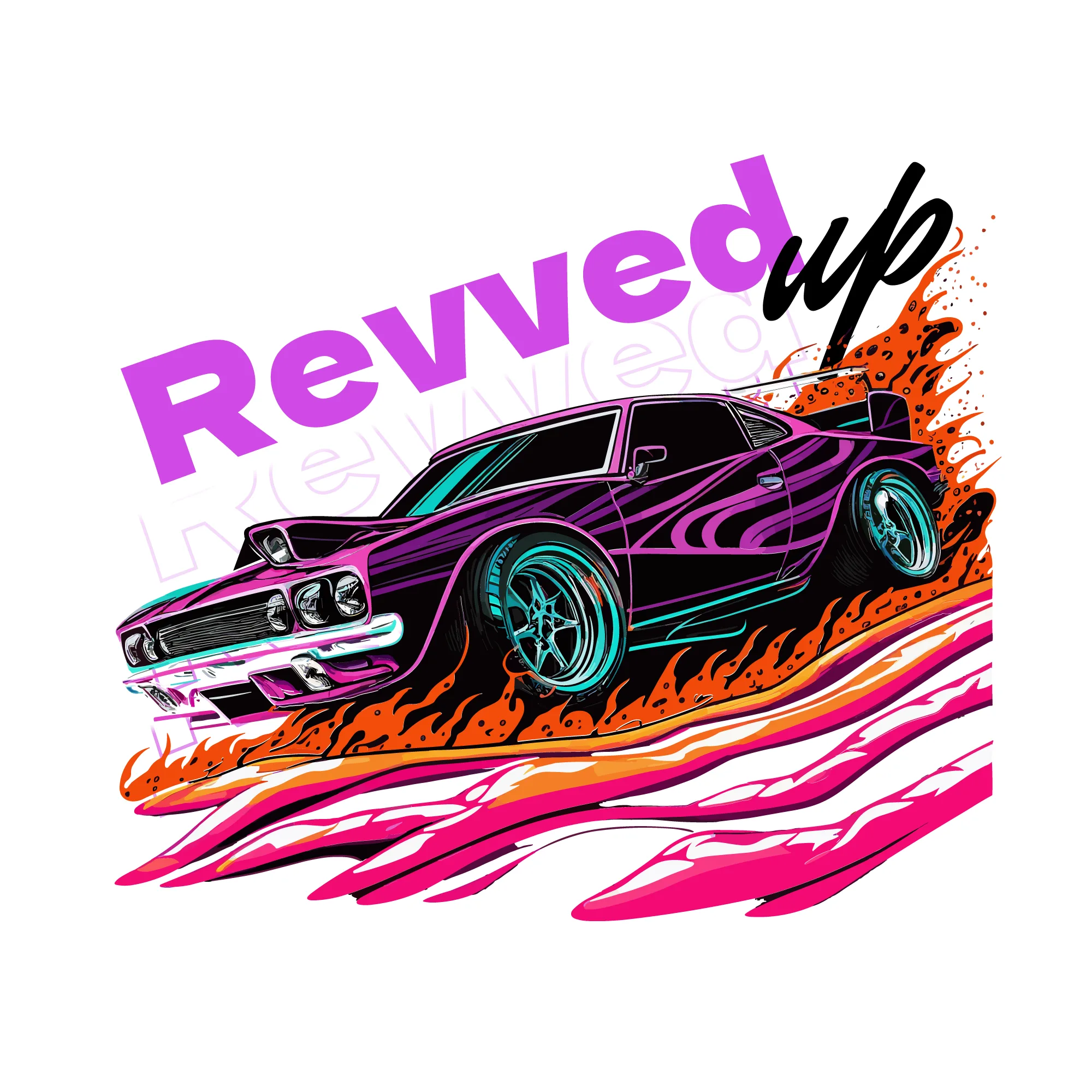 Futuristic car with flames all around in pop art style design - Tshirt ...