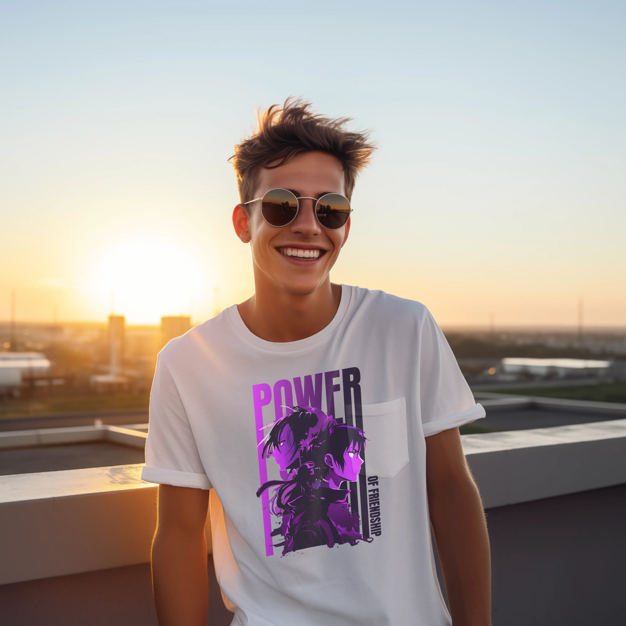 Powerful friends gathered and drawn in anime style design t-shirt ...