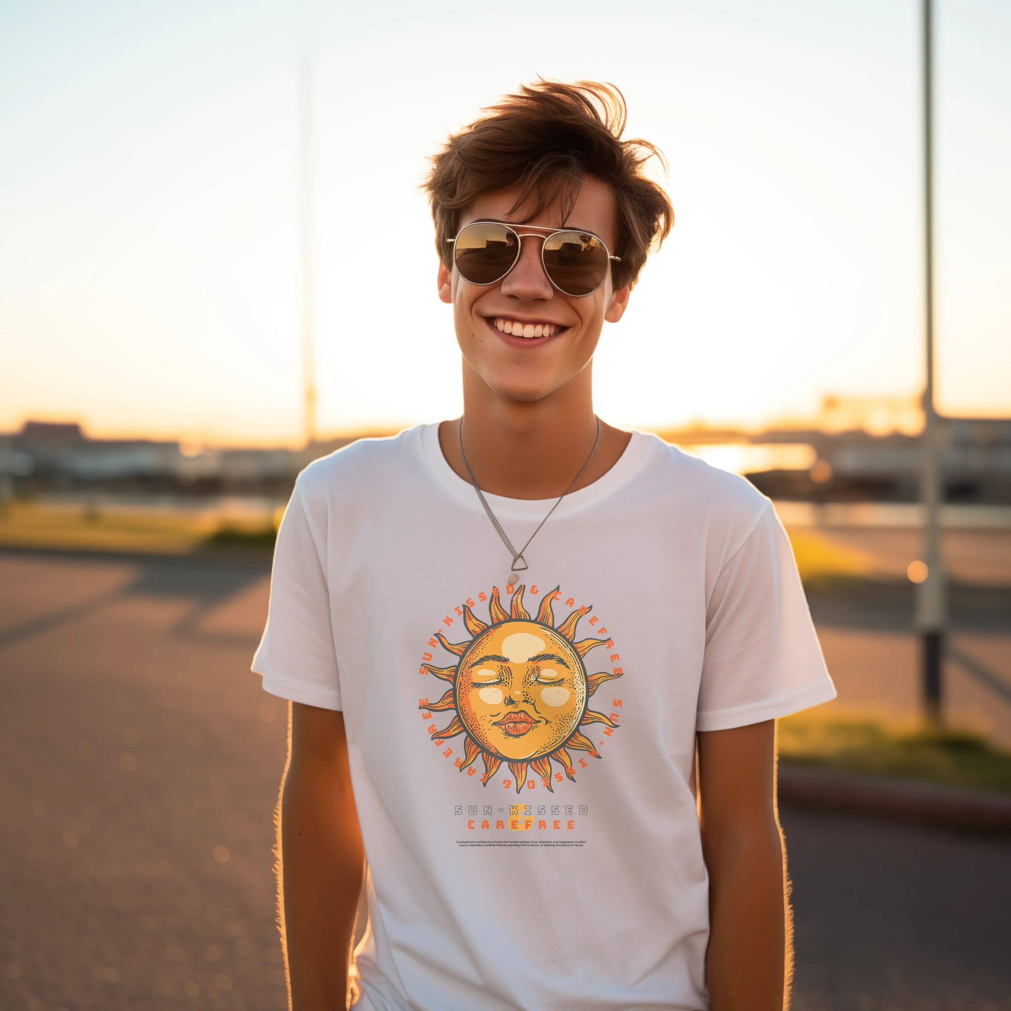 Radiant sun with vintage style face and a summer phrase design t-shirt ...