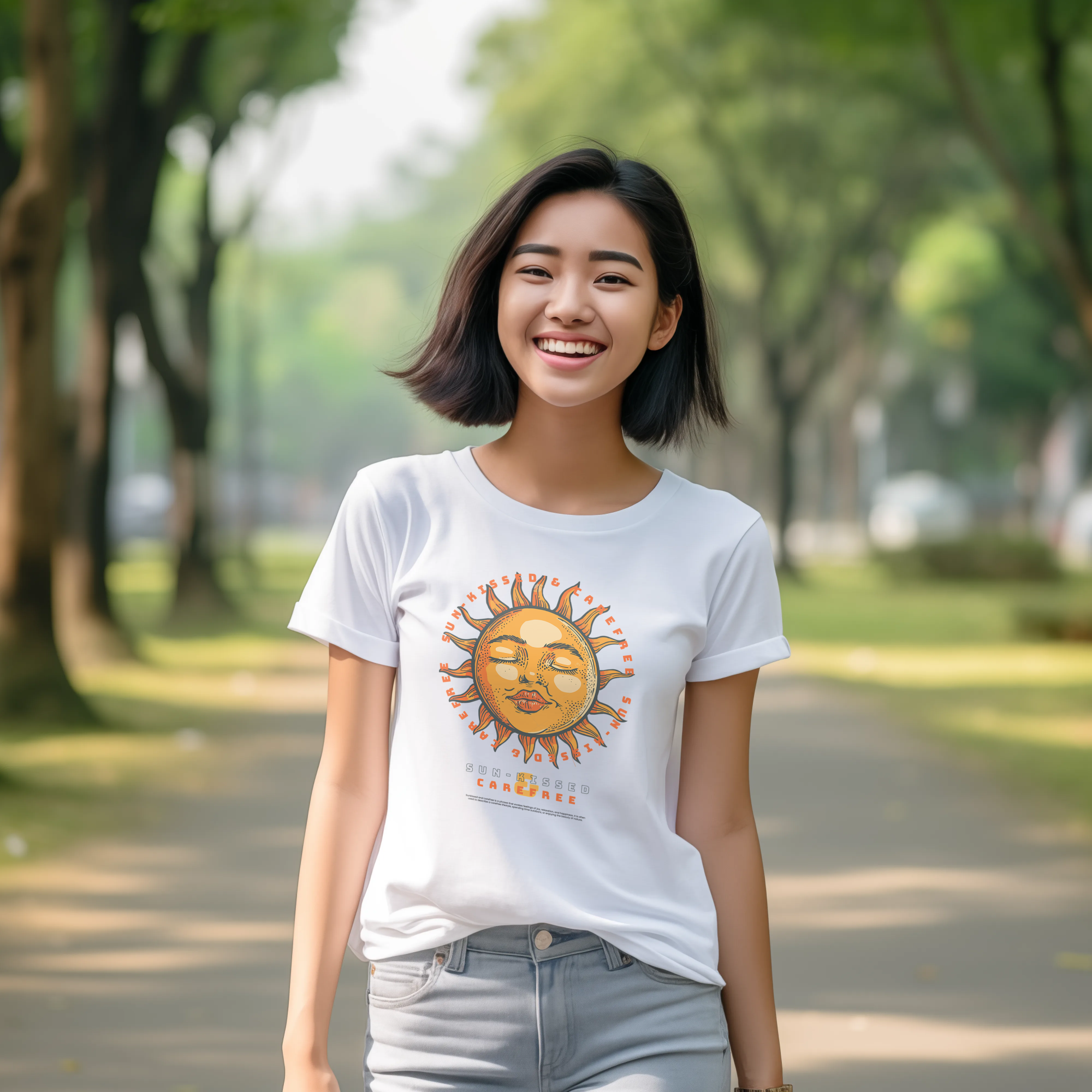 Radiant sun with vintage style face and a summer phrase design t-shirt ...