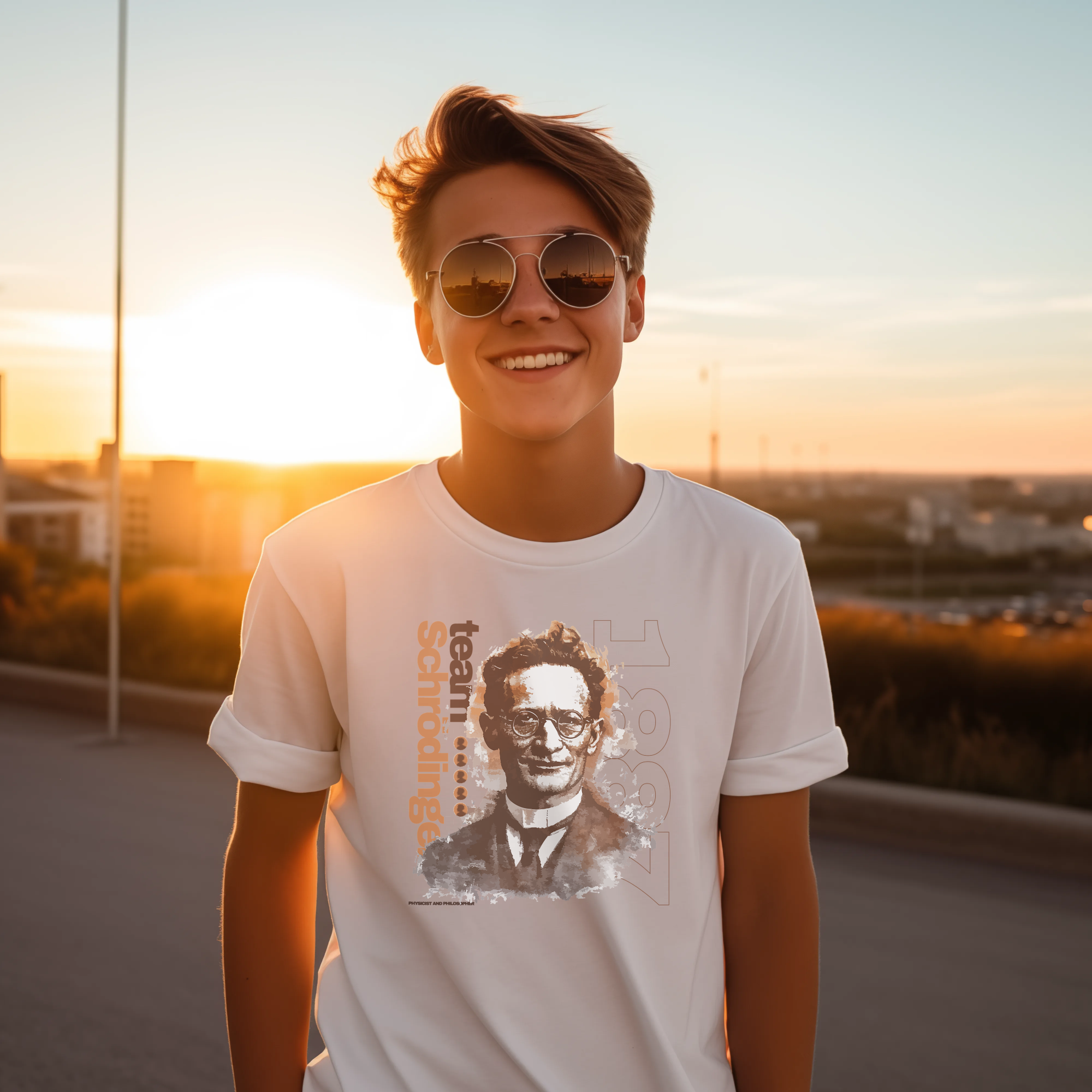 Erwin Schrodinger in a vintage effect design t-shirt design ...