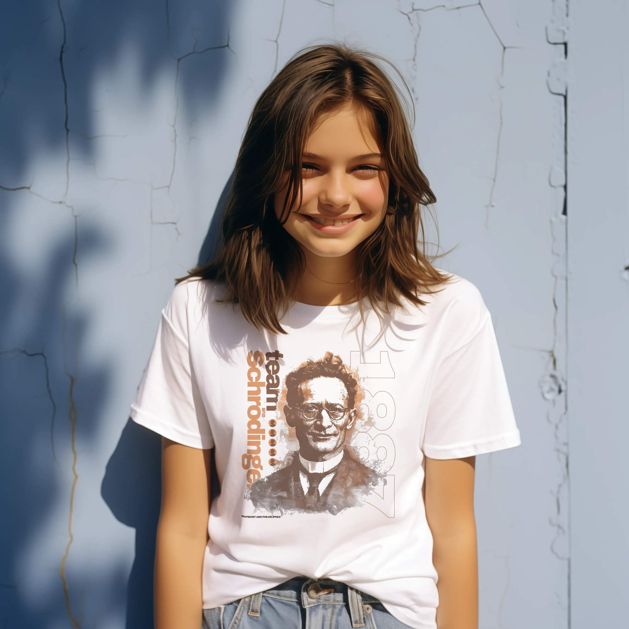 Erwin Schrodinger in a vintage effect design t-shirt design ...