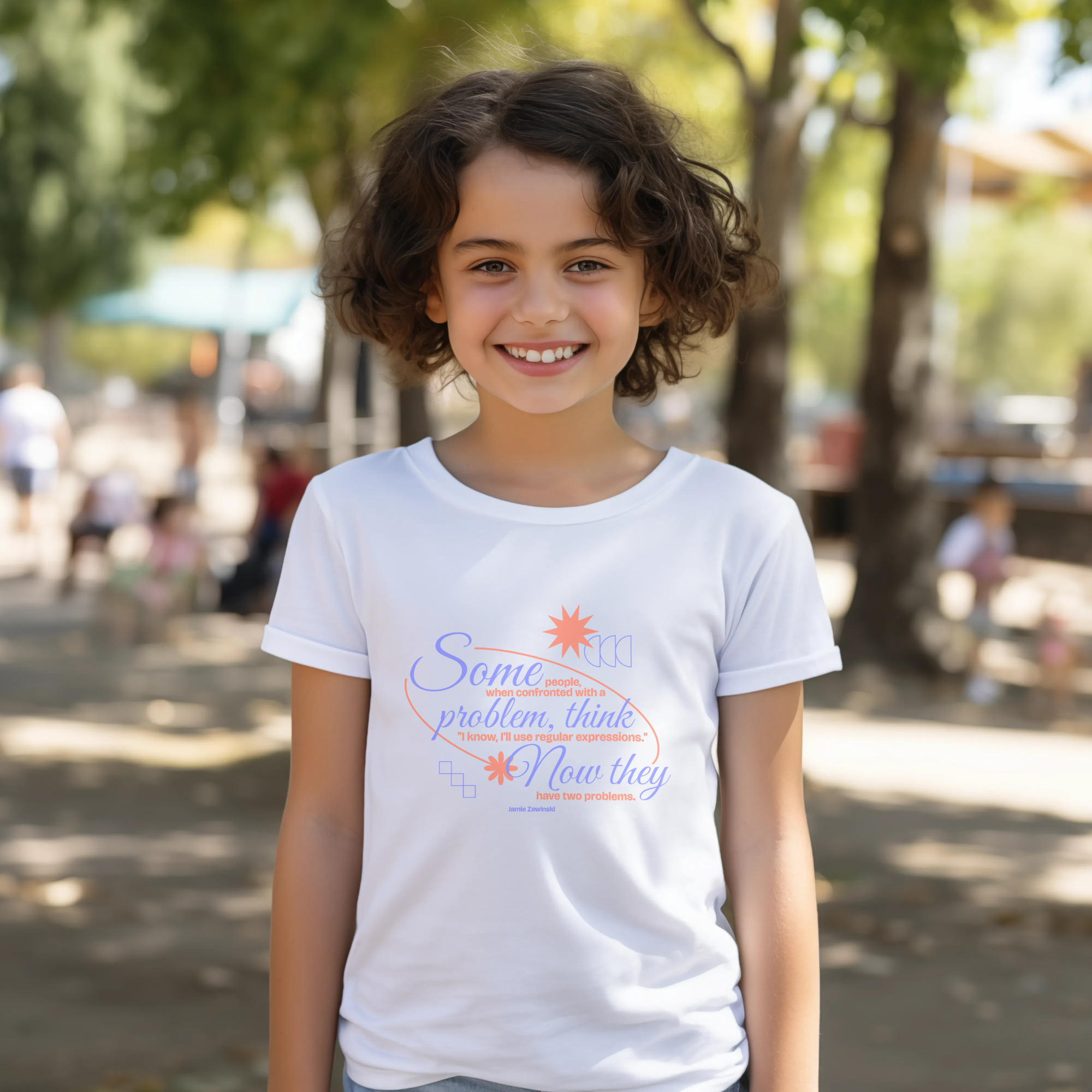 Programming phrase in a handwritten and serif font with geometric ...