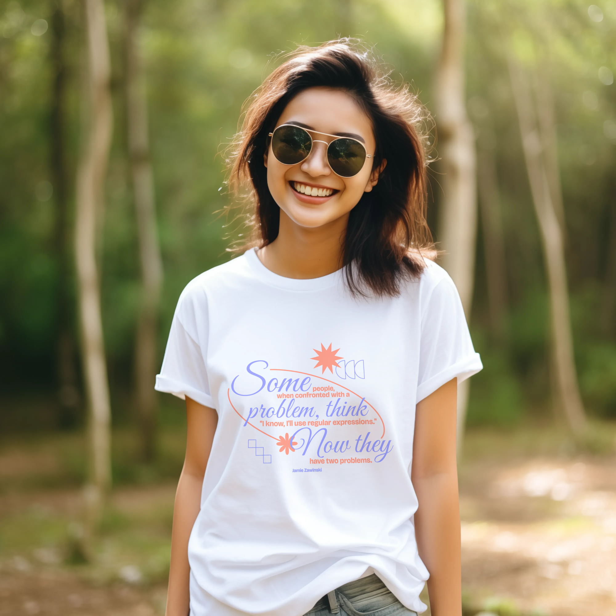 Programming phrase in a handwritten and serif font with geometric ...