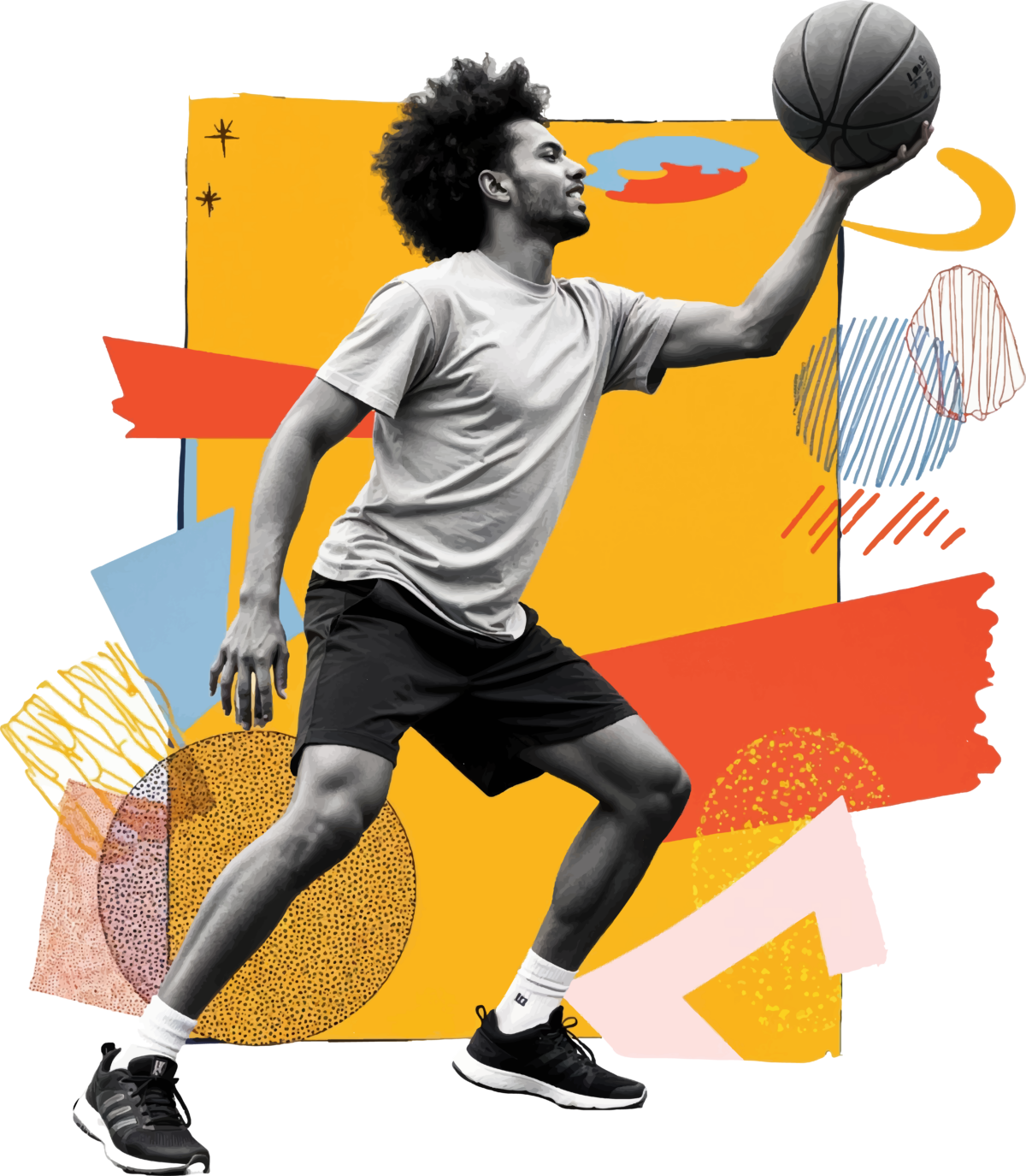 Realistic illustration basketball player double exposure design t-shirt ...