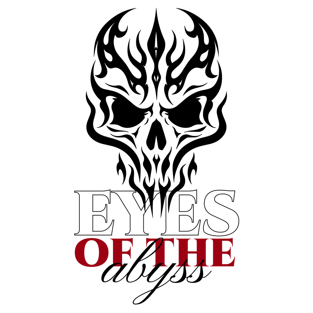 Tribal style illustration of a skull superimposed on a decorative text ...