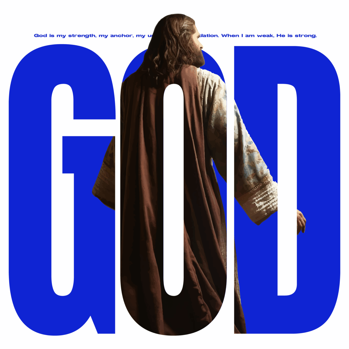 A typographic composition showing a god in a cutout mask inside god ...