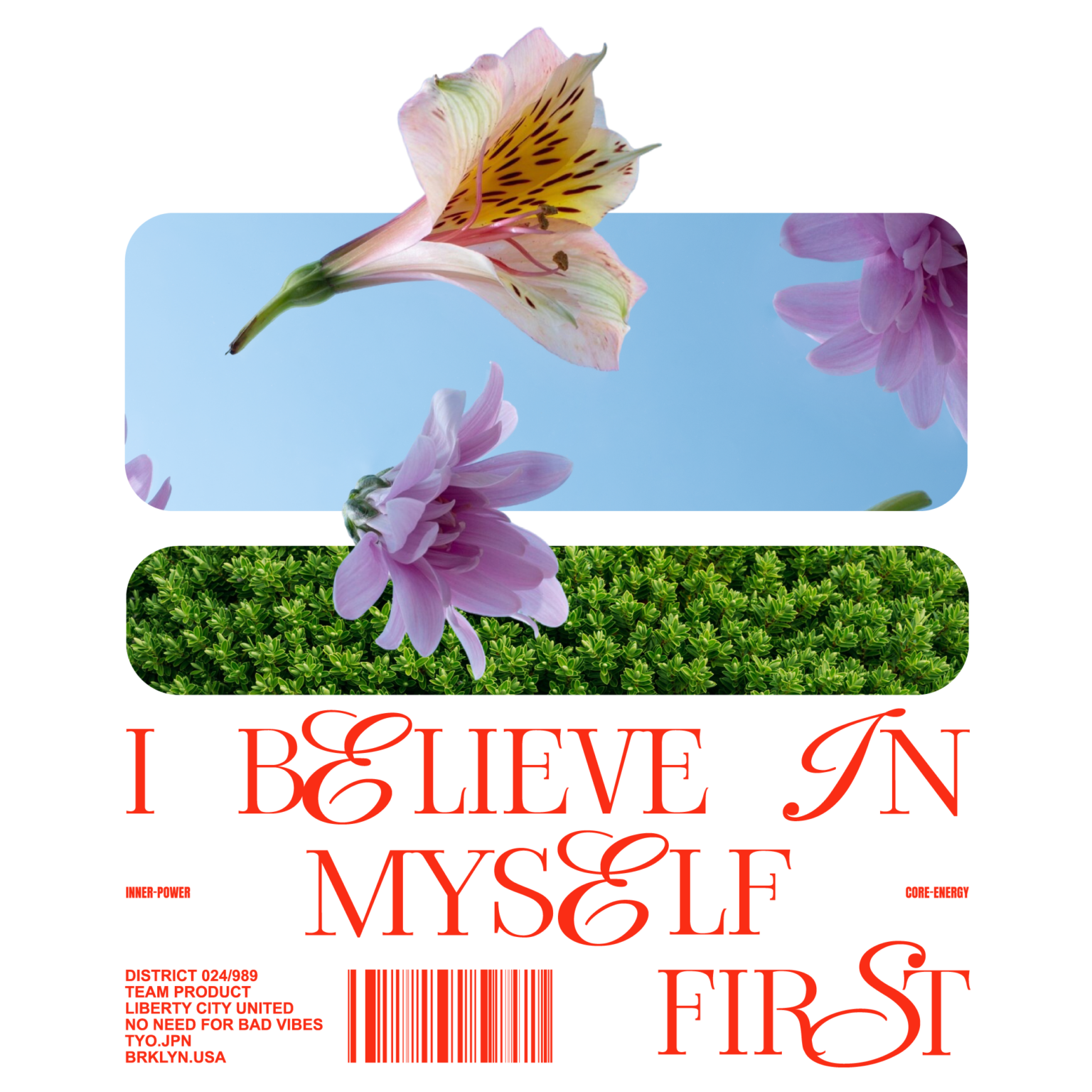 I believe in myself serif statement with barcode design t-shirt design ...