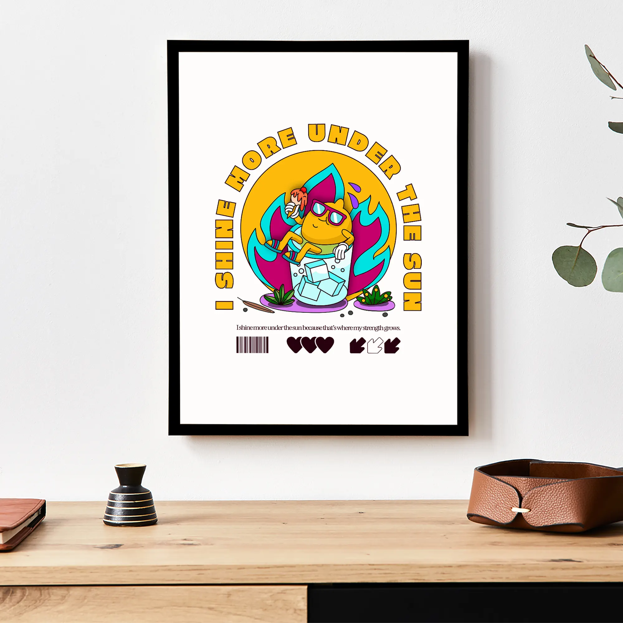 Sunny cartoon character in glass with flames design t-shirt design ...