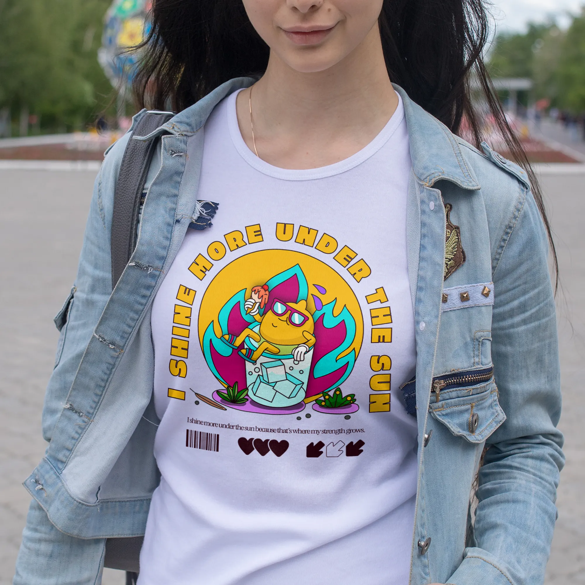 Sunny cartoon character in glass with flames design t-shirt design ...