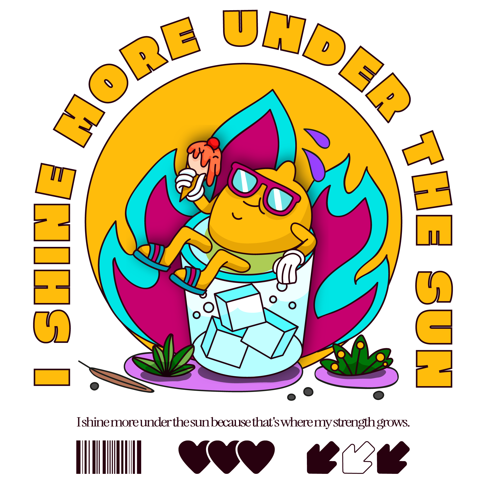 Sunny cartoon character in glass with flames design t-shirt design ...